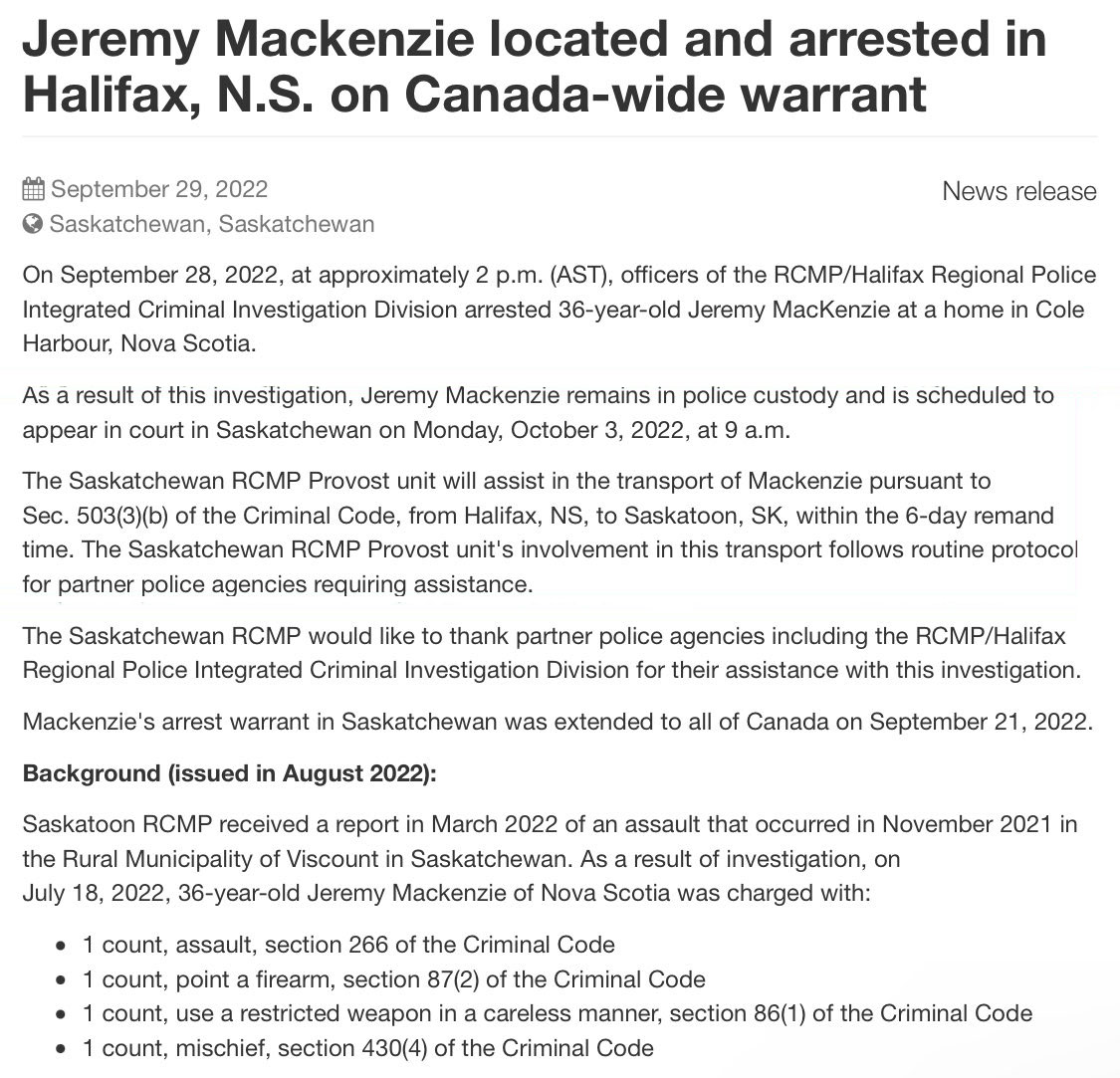 Jeremy Mackenzie of Diagolon has been arrested on a Canada-wide warrant